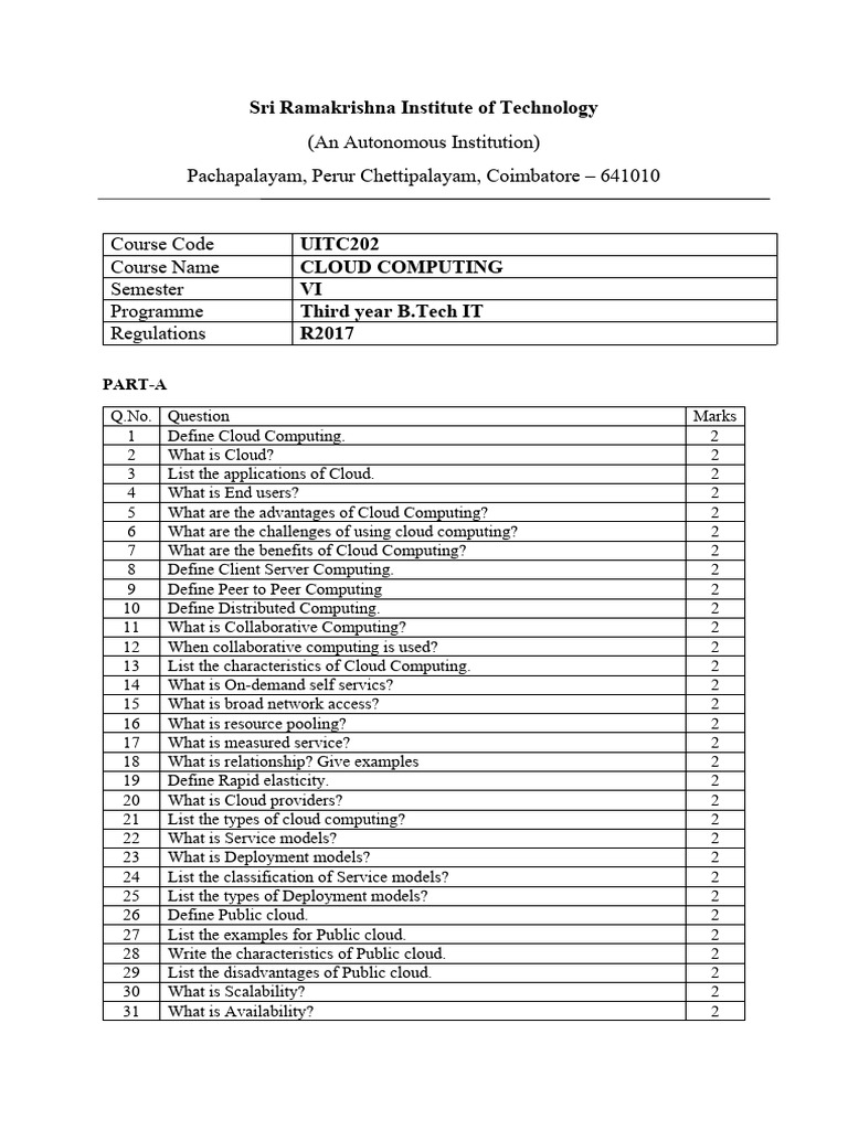 Cloud Computing Questionbank | Download Free PDF | Cloud Computing | Virtualization