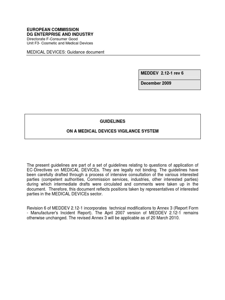 MedDev 2.12-1 Rev 6 Dec2009 | PDF | Medical Device | Adverse Effect