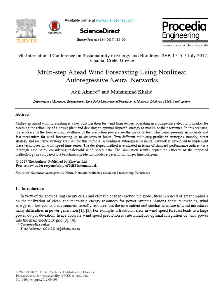 Multi Step Ahead Wind Forecasting | PDF | Forecasting | Prediction