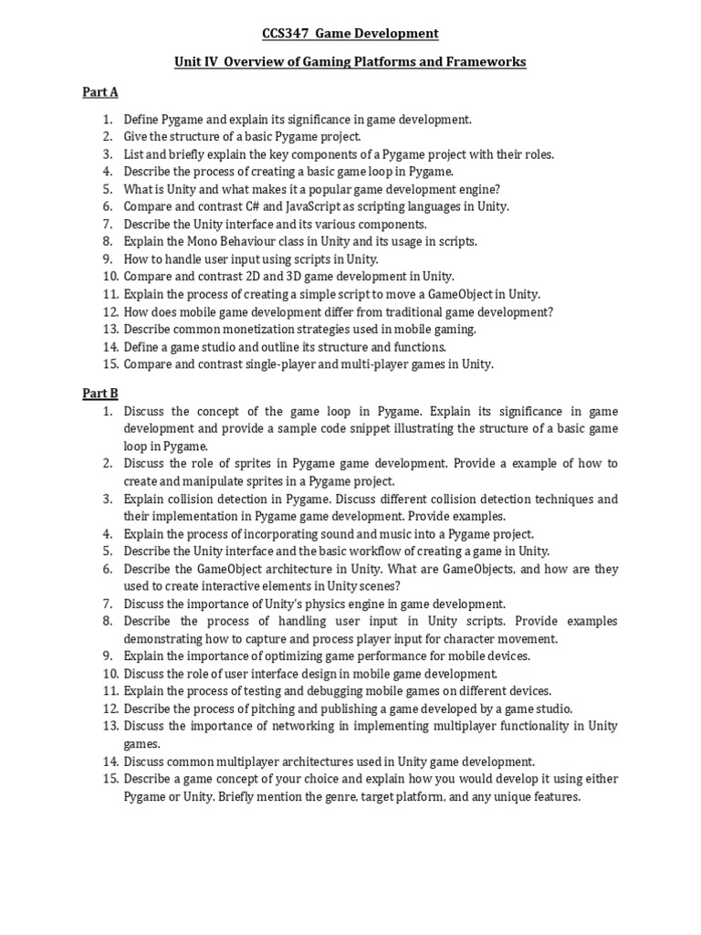 Ccs347 GD Unit4 QB | PDF | Unity (Game Engine) | Control Flow