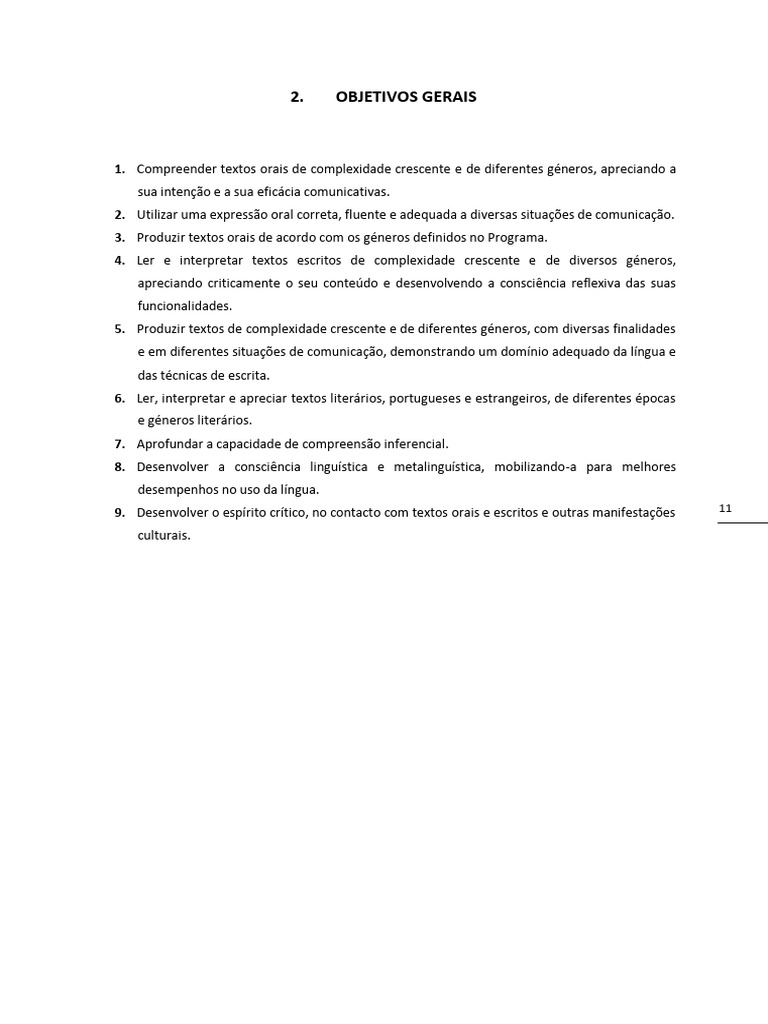 Programa Metas Curriculares Portugues Secundario | PDF | Comunicação | Amor