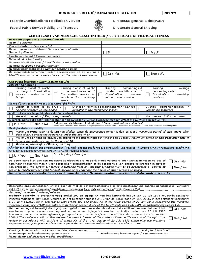 Belgium Medical Certificate | PDF