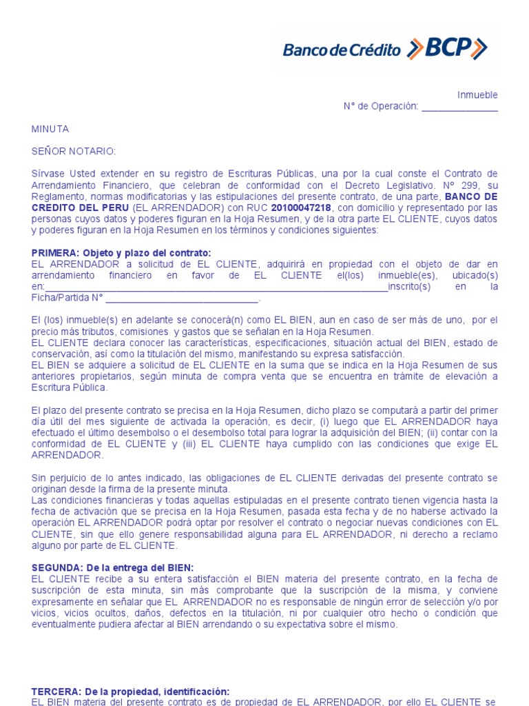 Modelo de Leasing BCP - Inmueble | Póliza de seguros | Seguro