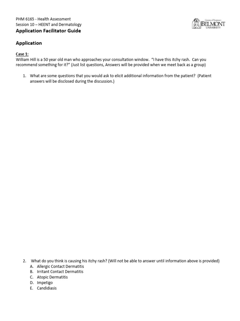 Session 10 - Heent Derm - Application Student | PDF | Dermatitis | Headache