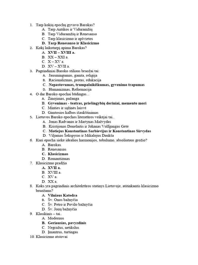 Barokas, Klasicizmas, Apšvieta | PDF