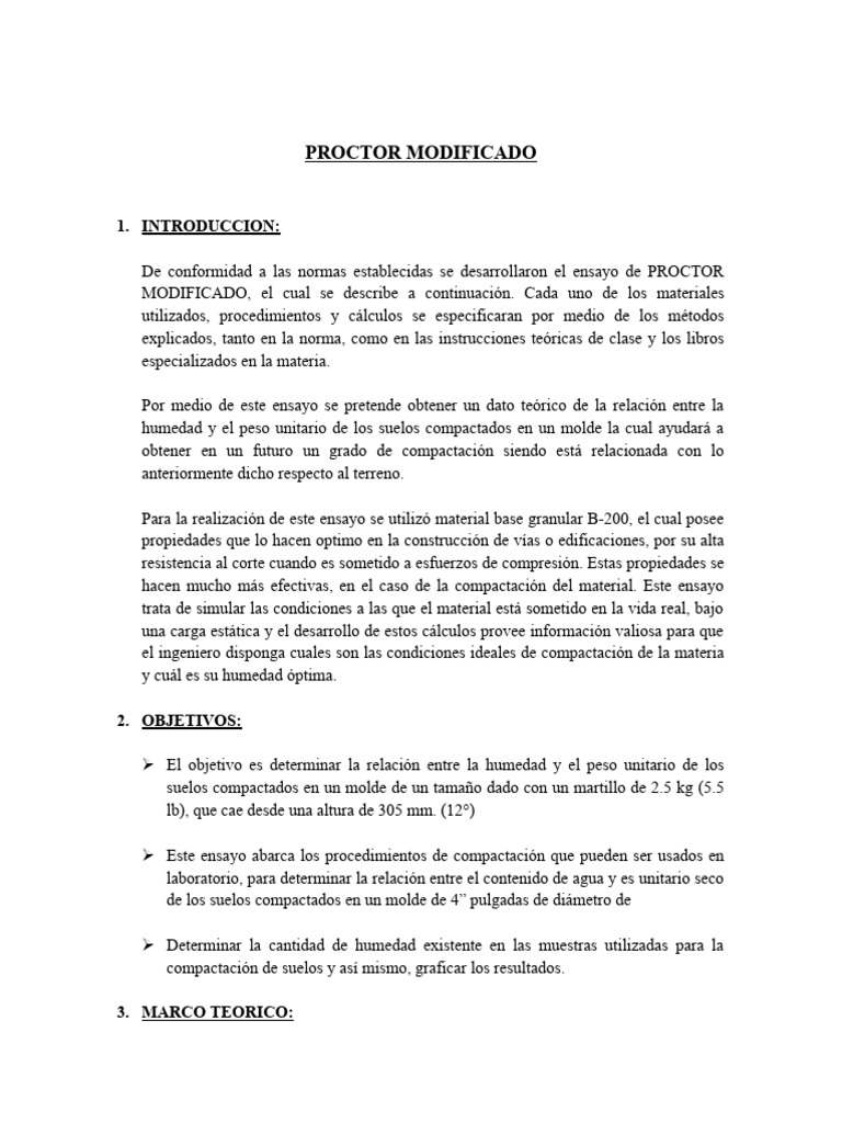 PROCTOR MODIFICADO TRABAJO Mecanica de Suelos | PDF | Densidad ...