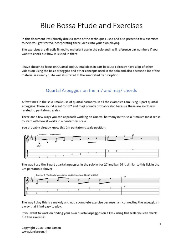 Blue Bossa Solo Etude and Exercises - Exercises | PDF | Chord (Music ...