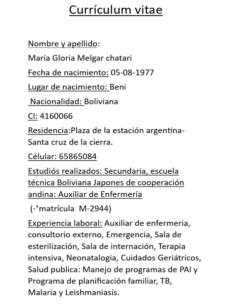 Curriculum de Maria Gloria Melgar CH | PDF