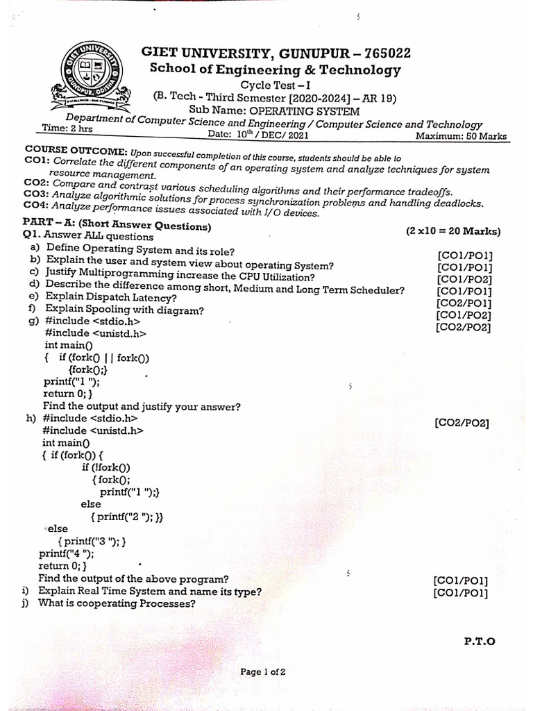 Cycle Test 1 Os | PDF