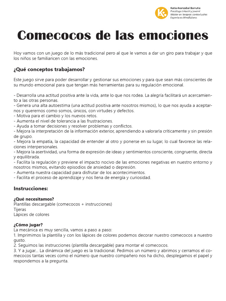 Fichas Informacion Comecocos Emociones | PDF | Las emociones | Sicología