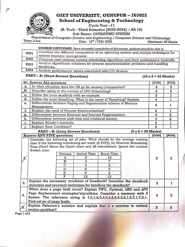 Cycle Test 2 Os | PDF
