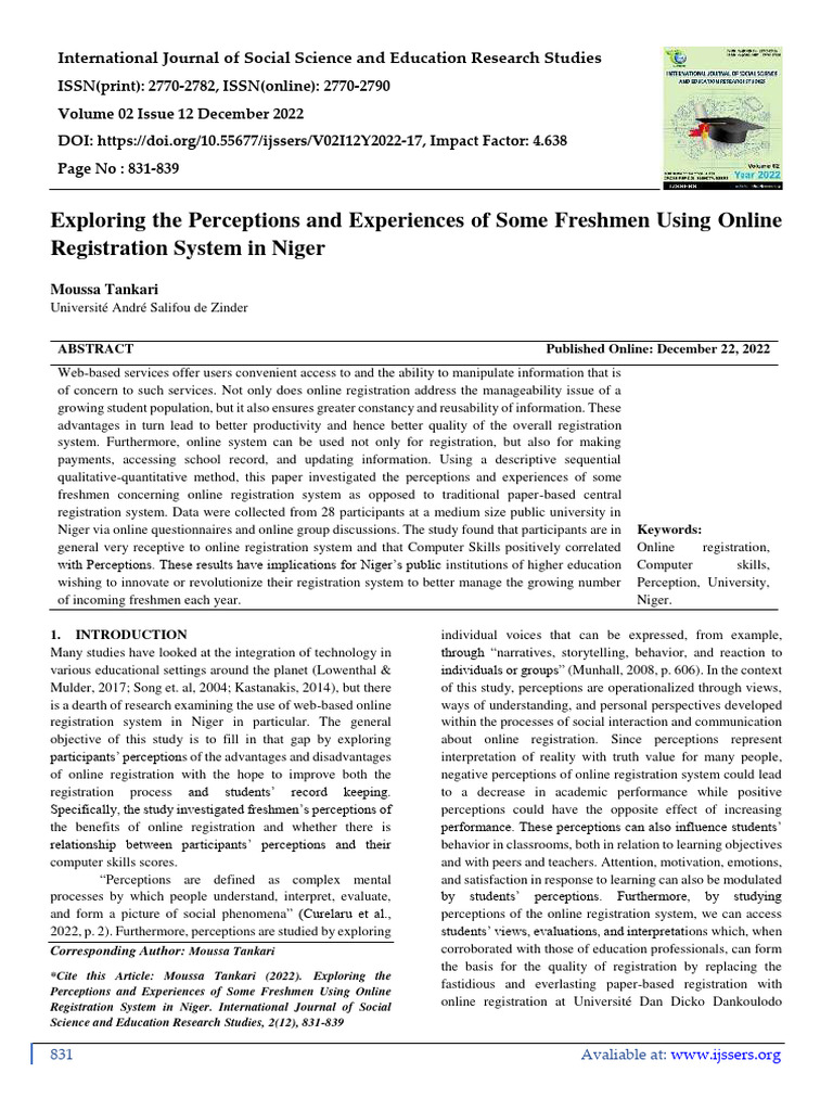 Exploring The Perceptions and Experiences of Some Freshmen Using Online Registration System in ...