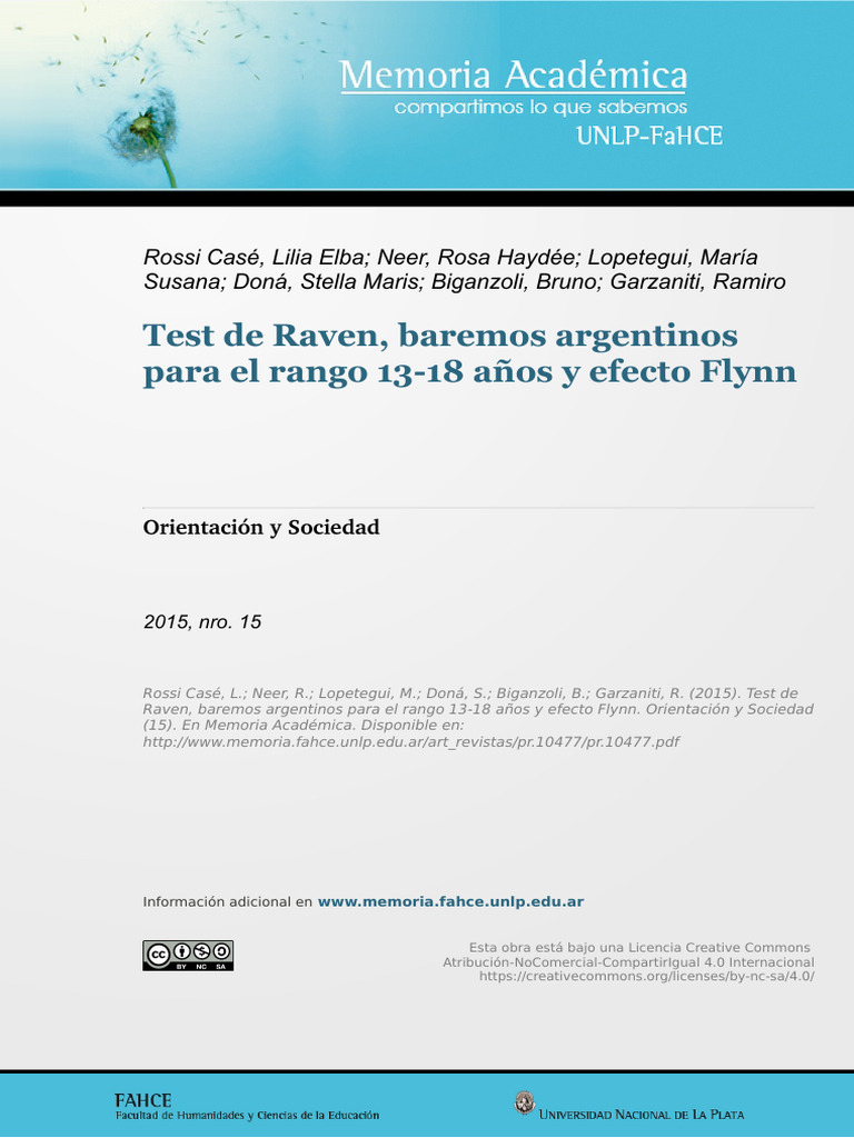 PSI-INF-EVA. Baremos Test de Raven Escala General. Casé Et Al. 2015. | PDF