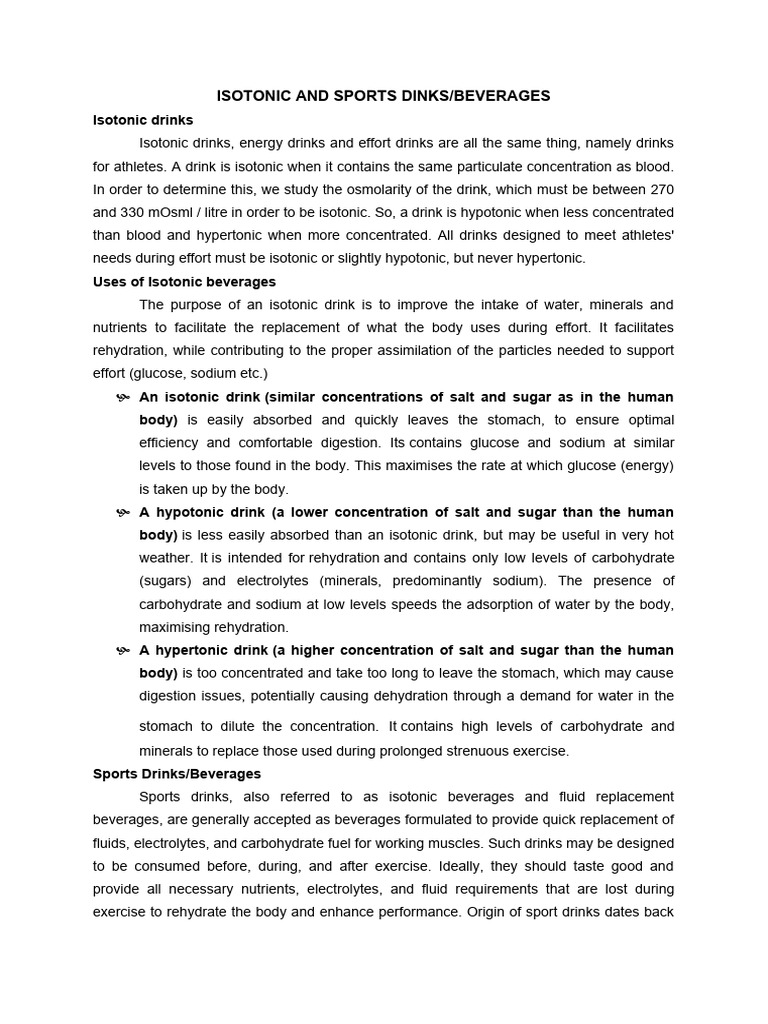 Understanding Isotonic Sports Drinks | PDF | Carbohydrates | Electrolyte