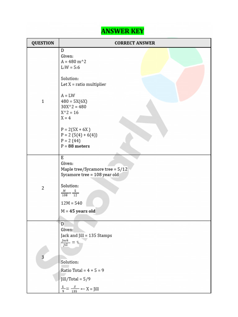 Week 7 - Year 5 - Math Homework Answers | PDF
