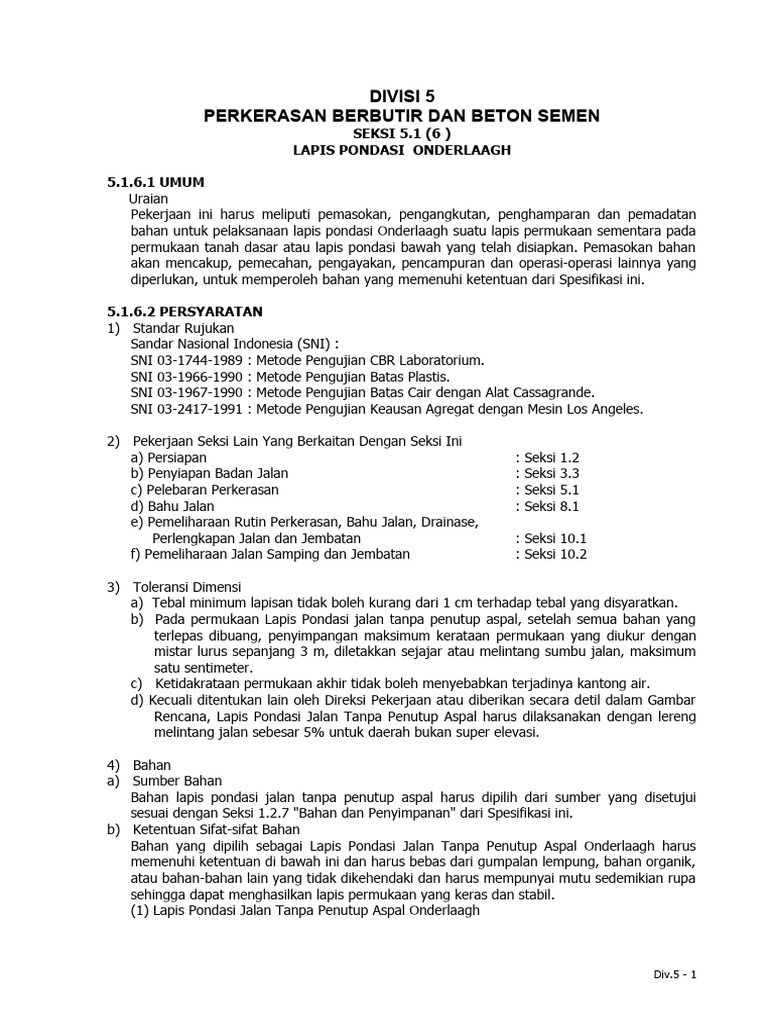 Spec Divisi 5 - PERKERASAN Omderlaagh | PDF