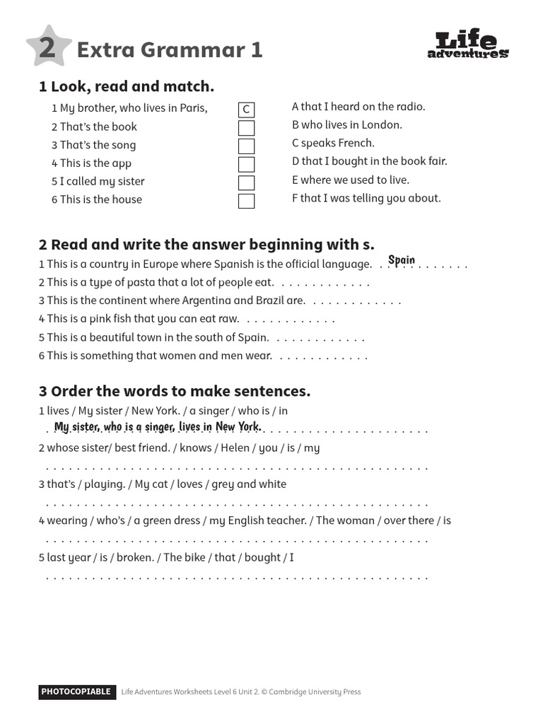 LA Grammar Worksheets - L6 - U2 - GR1 | PDF