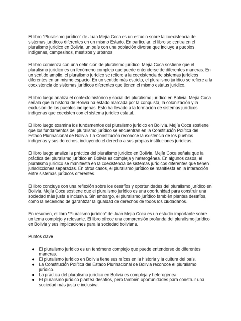 Pluralismo Jurídico de Juan Mejía Coca | PDF | Bolivia | Pluralismo ...