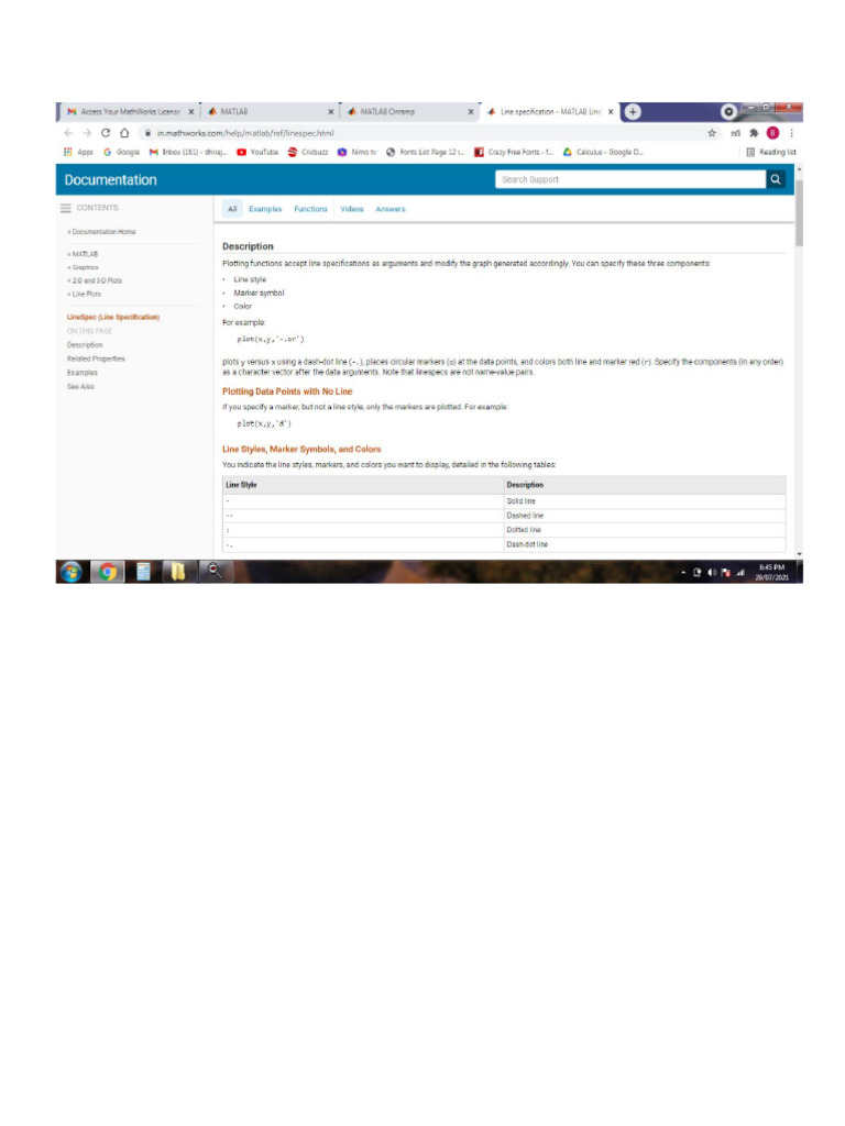 Matlab Line, Color, Marking - Codes | PDF