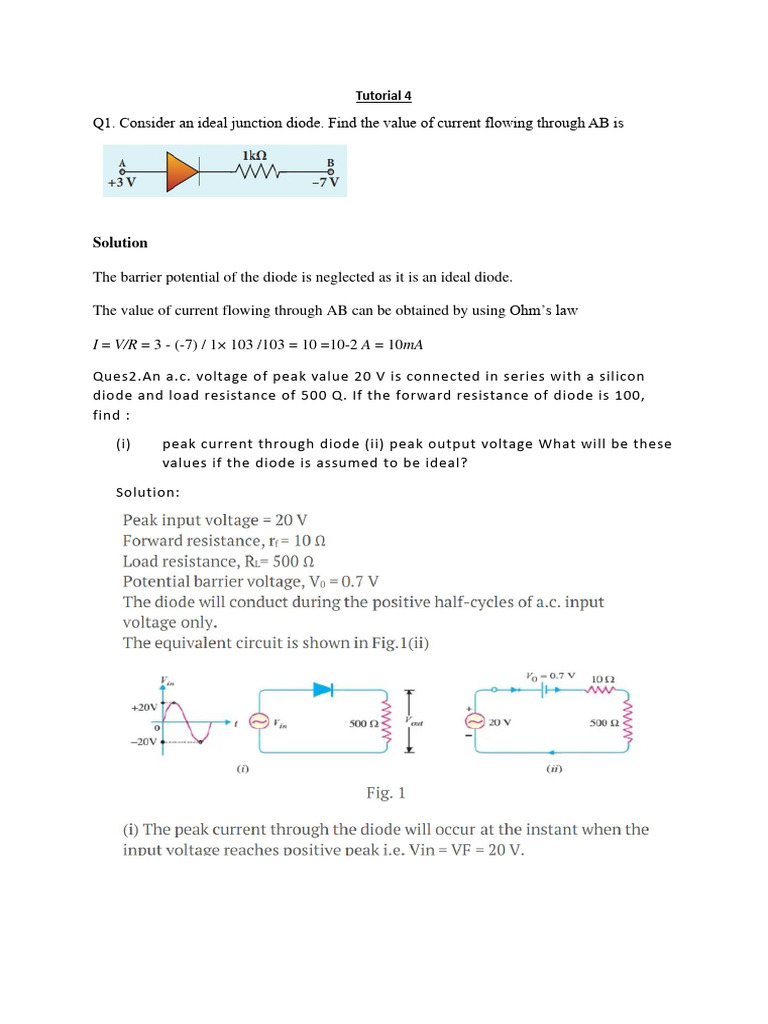 Tutorial Sheet4 Unit2 | PDF | P–N Junction | Diode