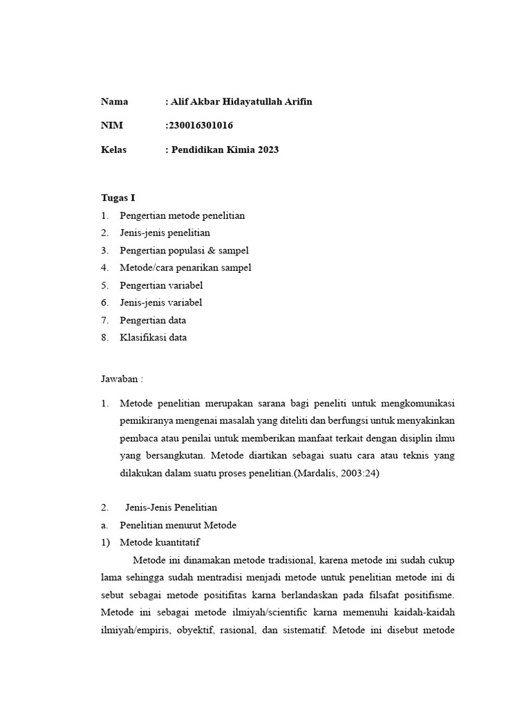 Alif Akbar Hidayatullah Arifin - Tugas 1 Metodologi Penelitian | PDF