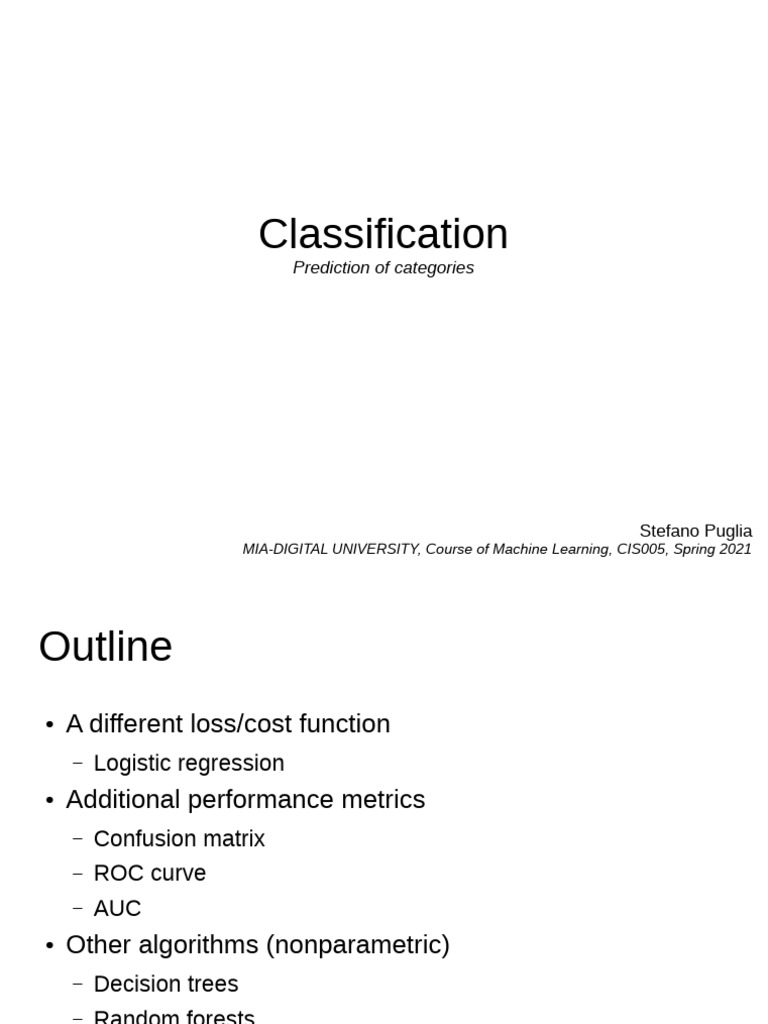 4.ClassificationLR Slides | PDF | Receiver Operating Characteristic | Mean Squared Error