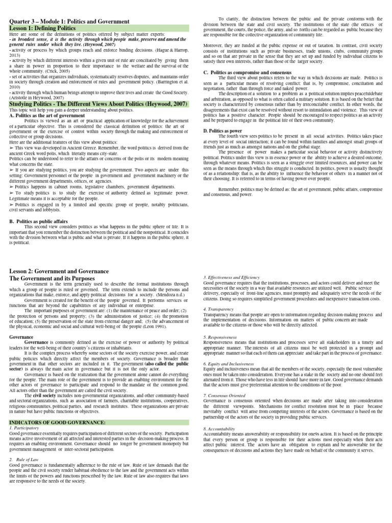 Politics and Governance Basics | PDF | Power (Social And Political ...