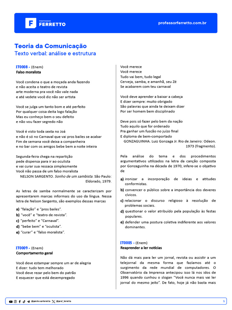 Questions - Interpretacao de Texto - Teoria Da Comunicacao - Texto ...