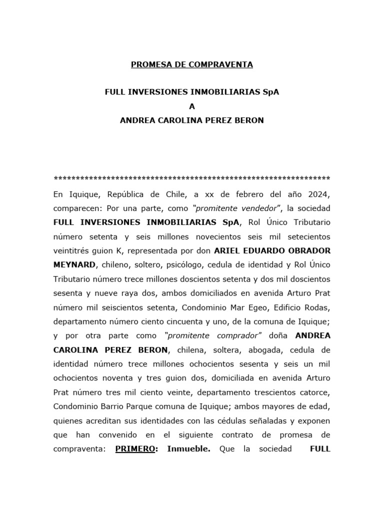Promesa de Compraventa Chacra Pica Final | Descargar gratis PDF | Propiedad | Derecho privado