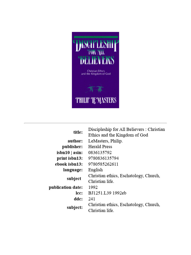Discipleship For All Believers - Philip LeMasters | PDF | Apocalypse | Jesus