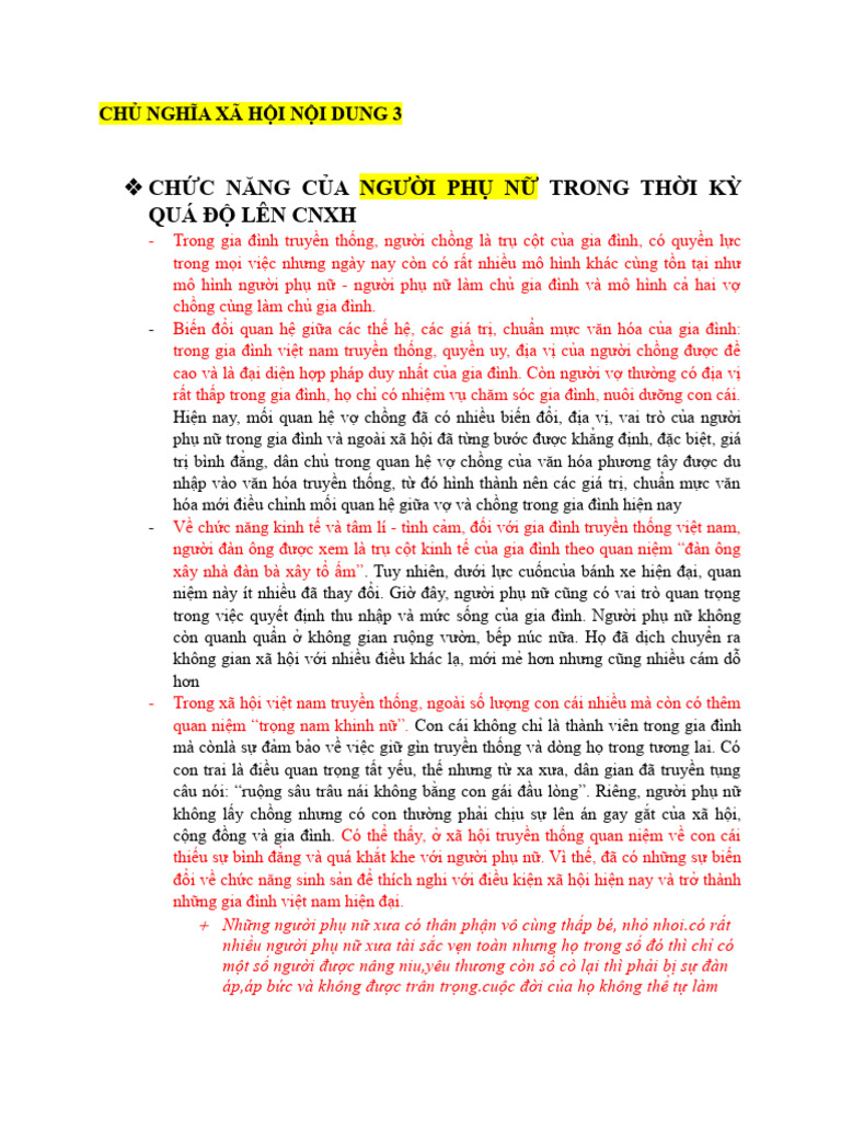 CH C Năng C A Ngư I PH N Trong TH I K : Quá Đ Lên CNXH | PDF