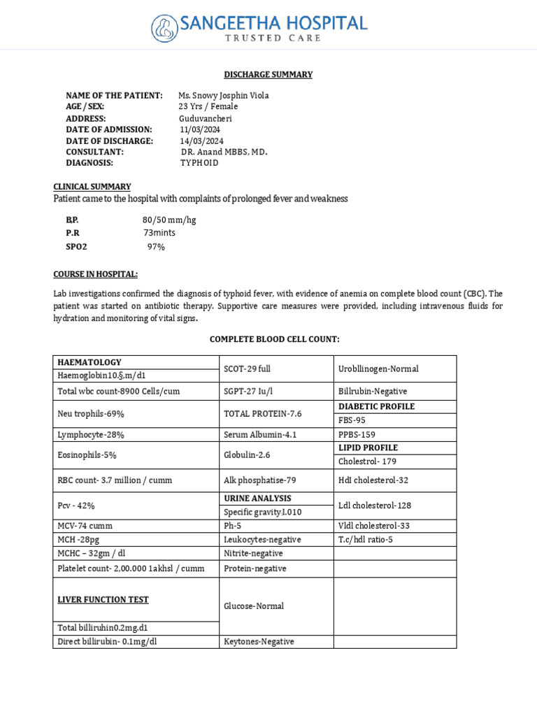 Discharge Sheet | PDF | Cholesterol | Clinical Medicine