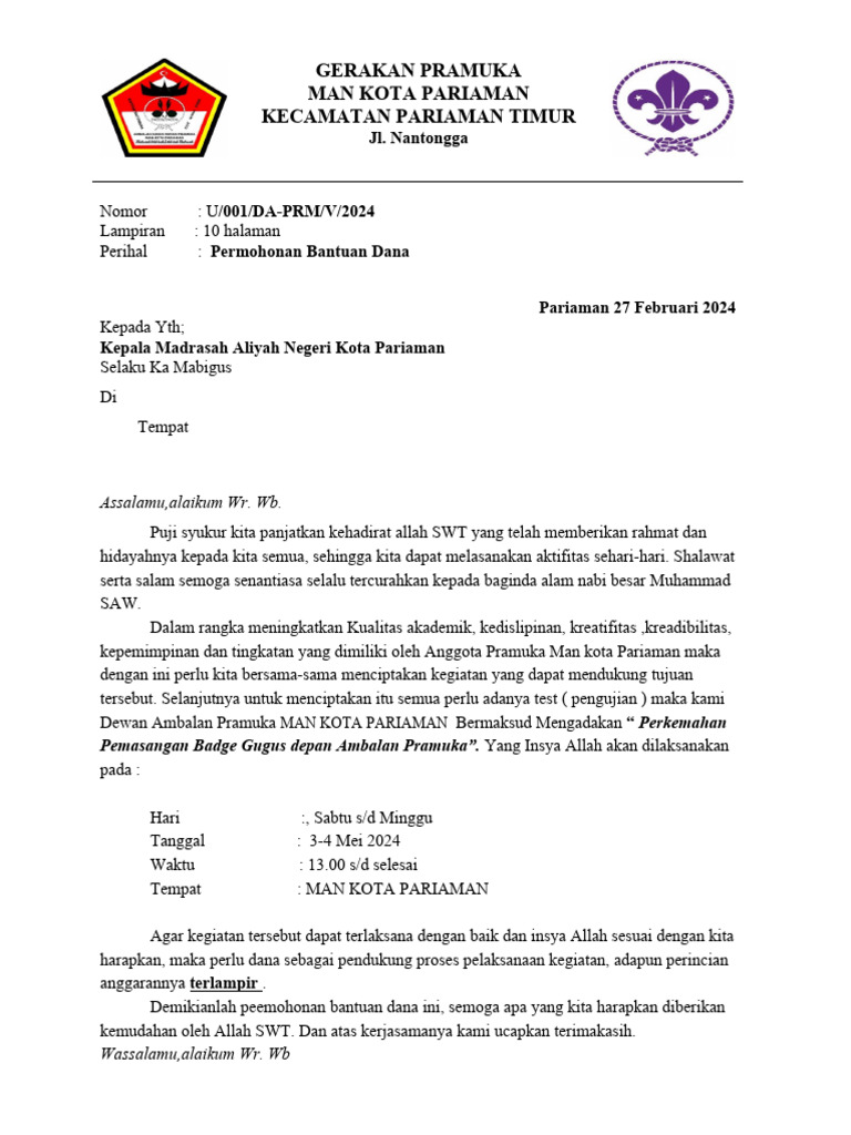 Proposal Perkemahan Badge Gudep MP | PDF