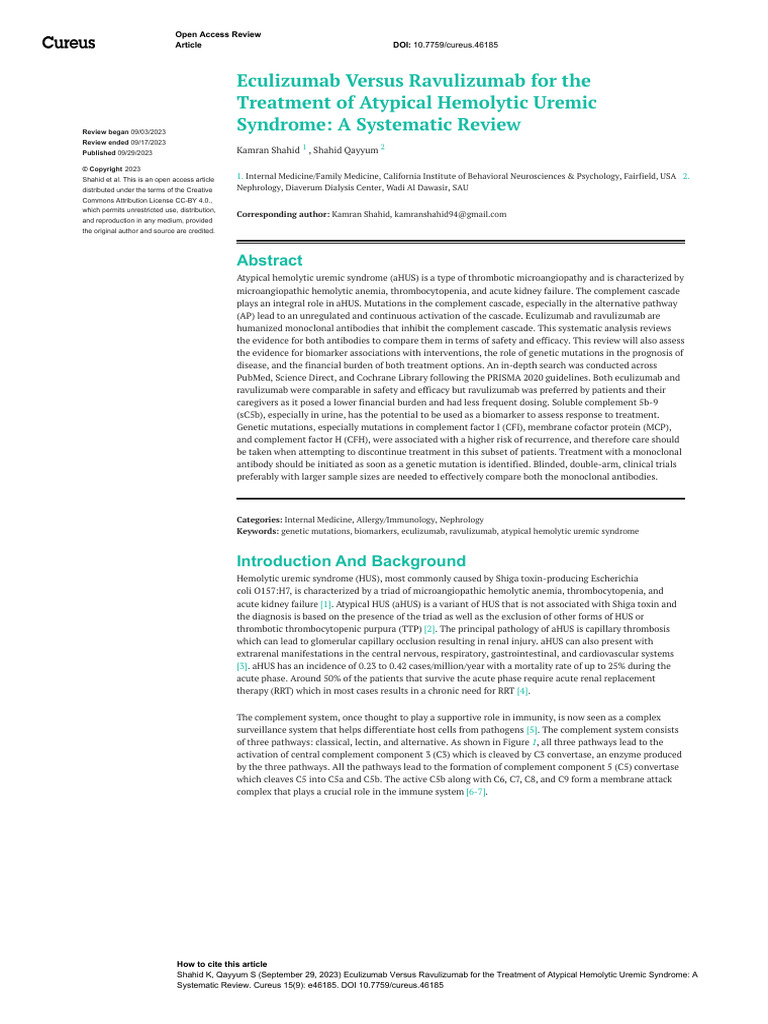 Eculizumab Versus Ravulizumab For The Treatment of | PDF | Complement ...