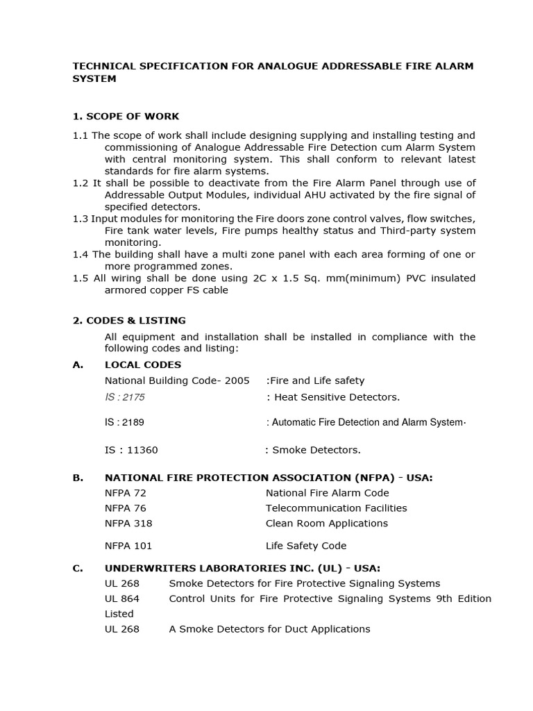 Tech Specification Addressable New | PDF | Computer Network | Sensor