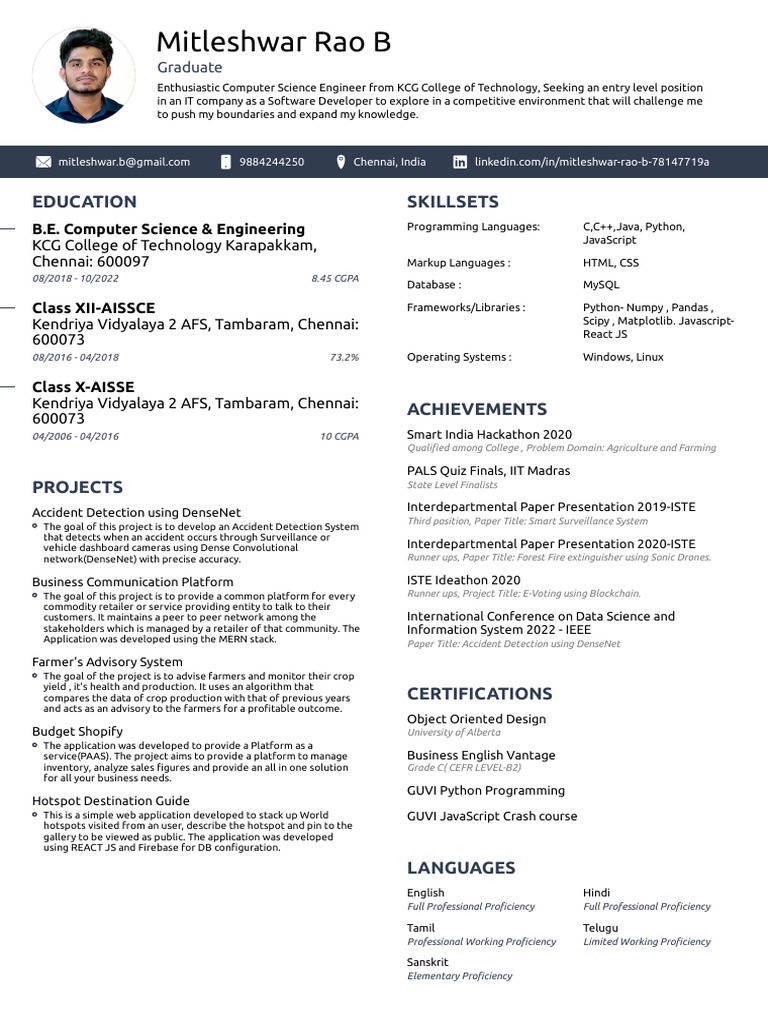 Mitleshwars Resume 2022 | PDF | Java Script | Computing