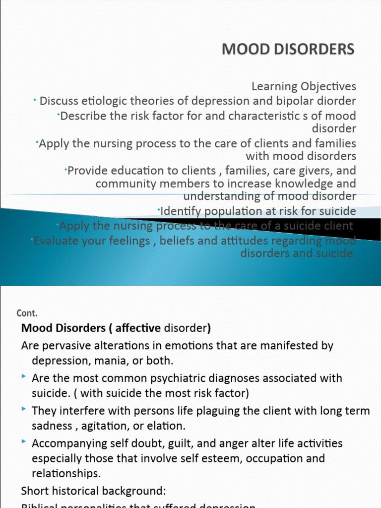 MOOD DISORDERS New Presentation | PDF | Mania | Bipolar Disorder