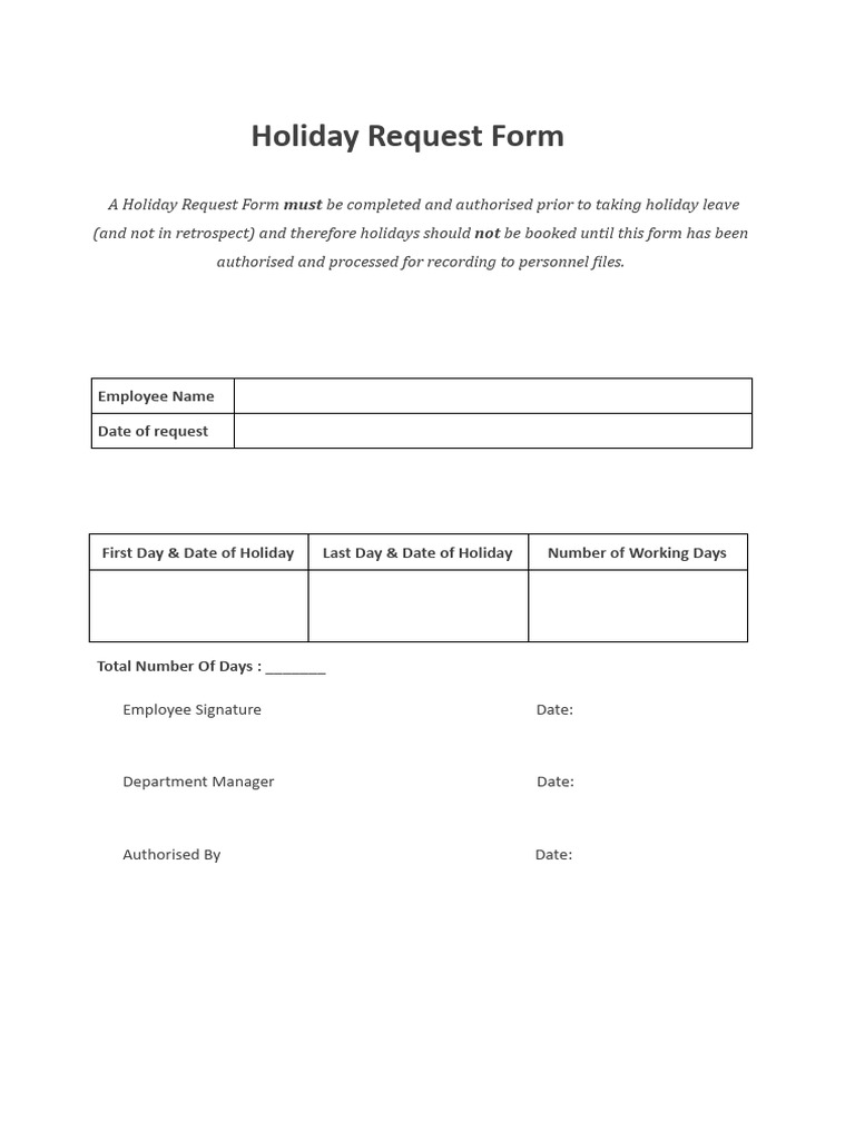 Holiday Request Form Template | PDF