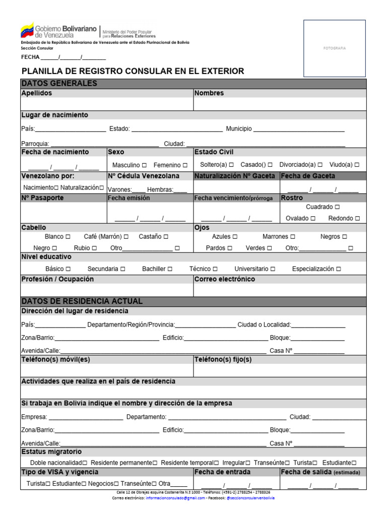 Planilla de Registro Consular Venezuela | PDF | Gobierno y personalidad