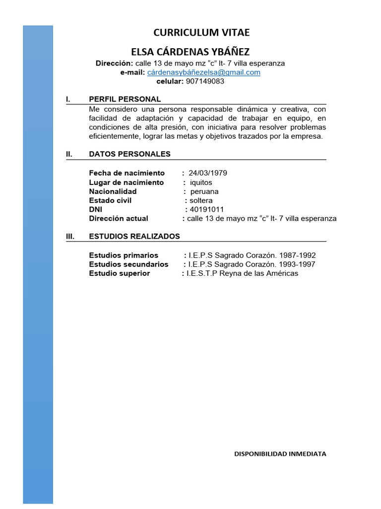 Curriculum Vitae de Elsa Cárdenas | PDF