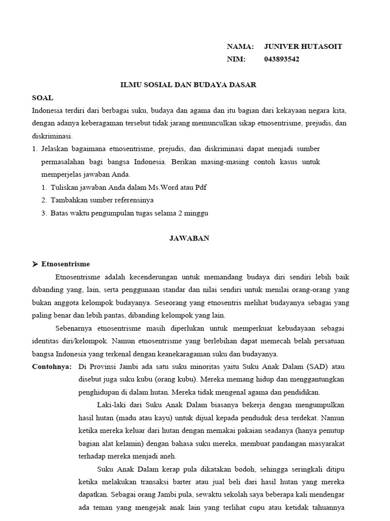 Tugas 1 (Ilmu Sosial Dan Budaya Dasar) | PDF