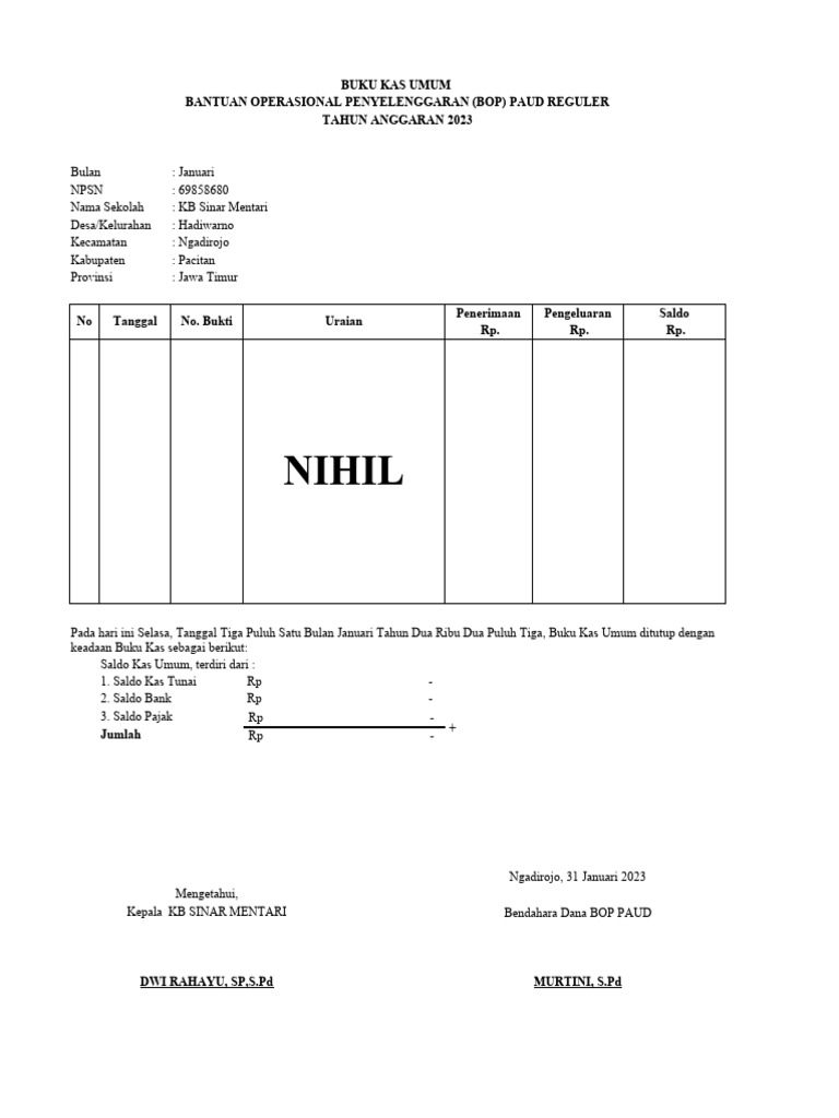Cek-Laporan Ke Dinas Bop Paud Swasta Ta 2023 | PDF