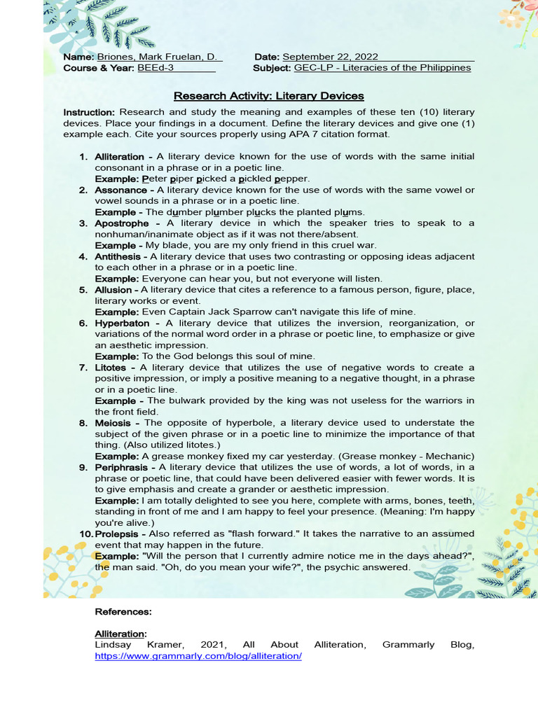 Literary Devices: Definitions & Examples | PDF | Linguistics