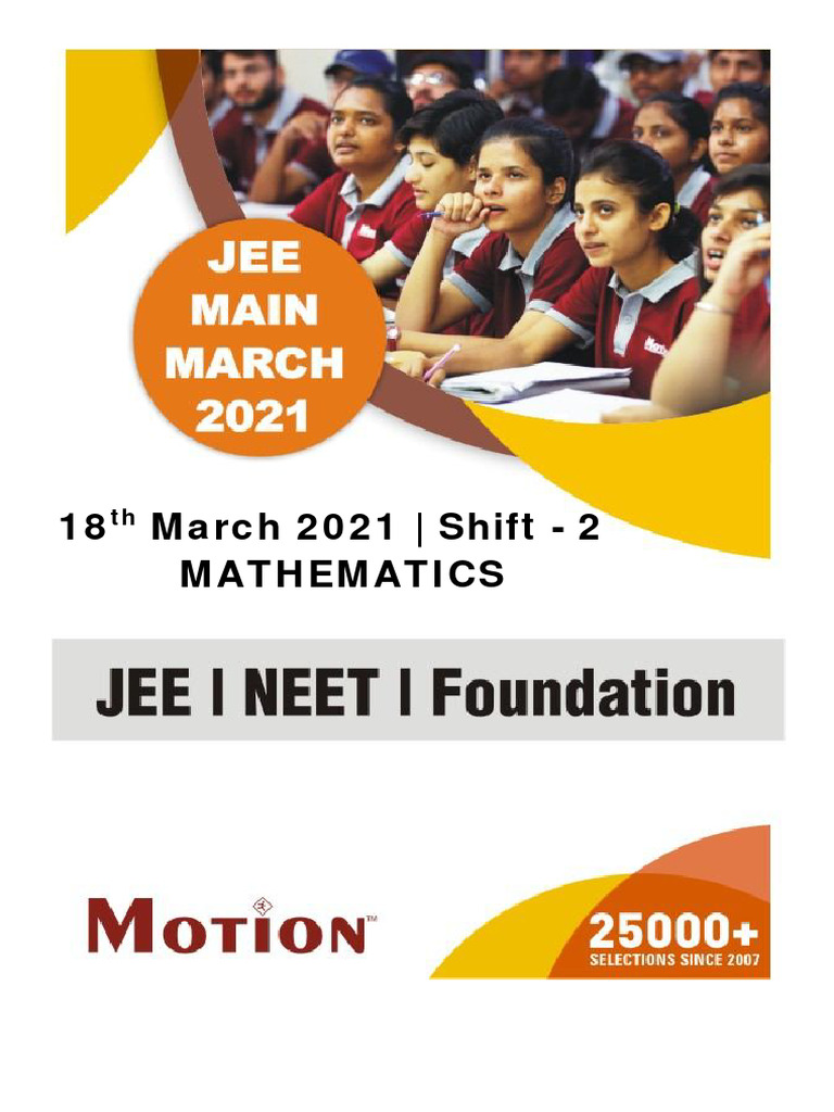 Maths 18 03 2021 SHIFT-2 | PDF | Triangle | Mathematical Objects