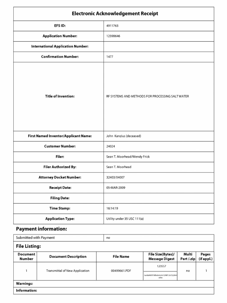 Electronic Filing System (EFS) Acknowledgment Receipt | PDF