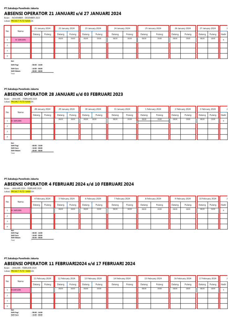 Absensi Feb 2024 Project PLTD Namlea | PDF