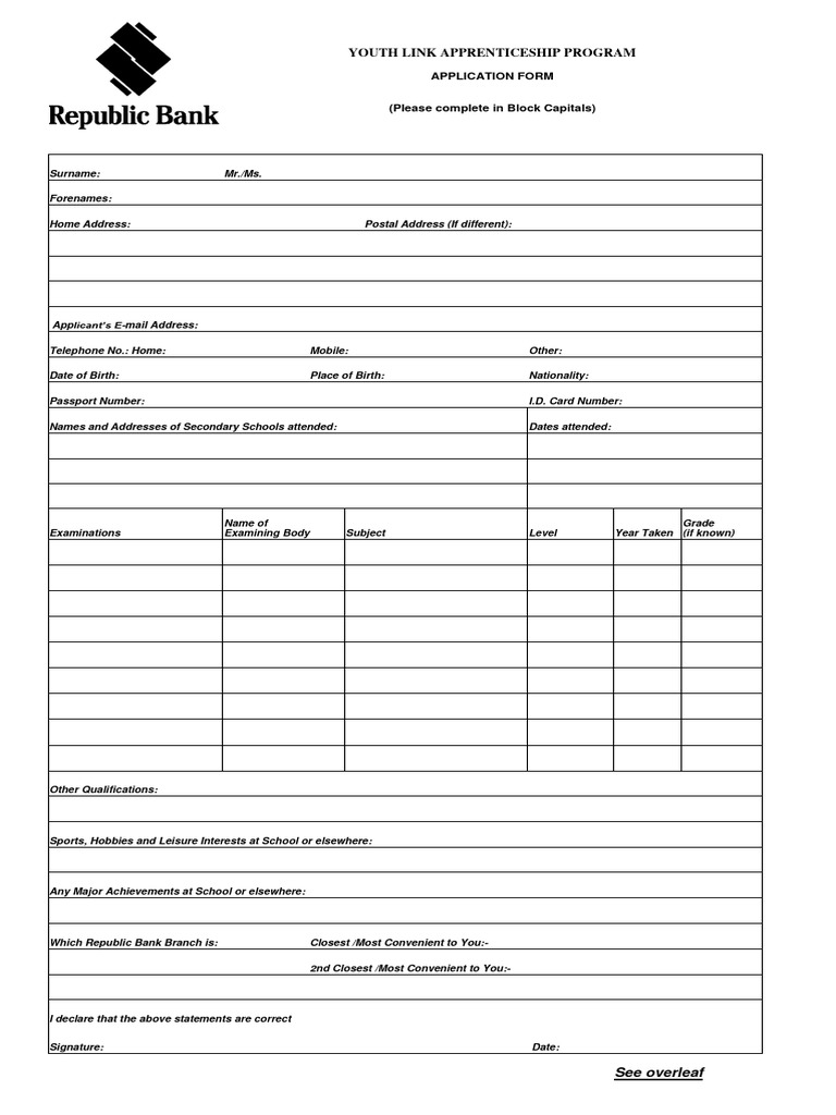 YouthLink Apprenticeship Program Application Form | PDF | Identity Document