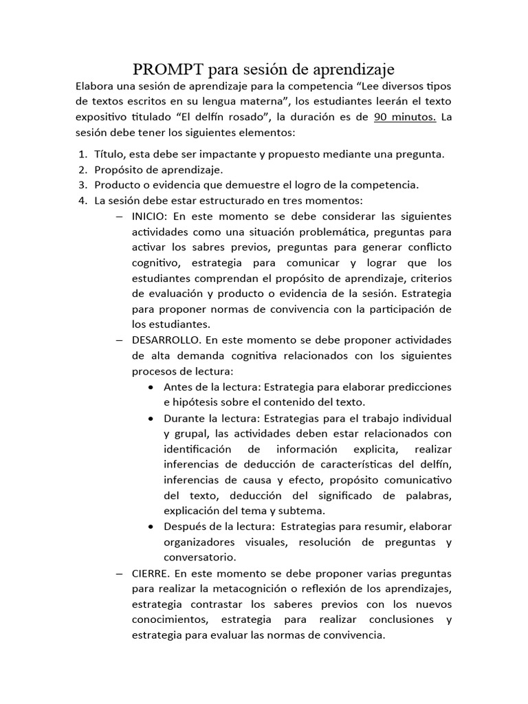 PROMPT para Sesión de Aprendizaje | PDF