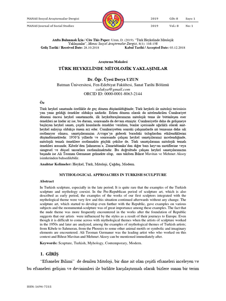 Turk Heykelinde Mitolojik Yaklasimlar | PDF