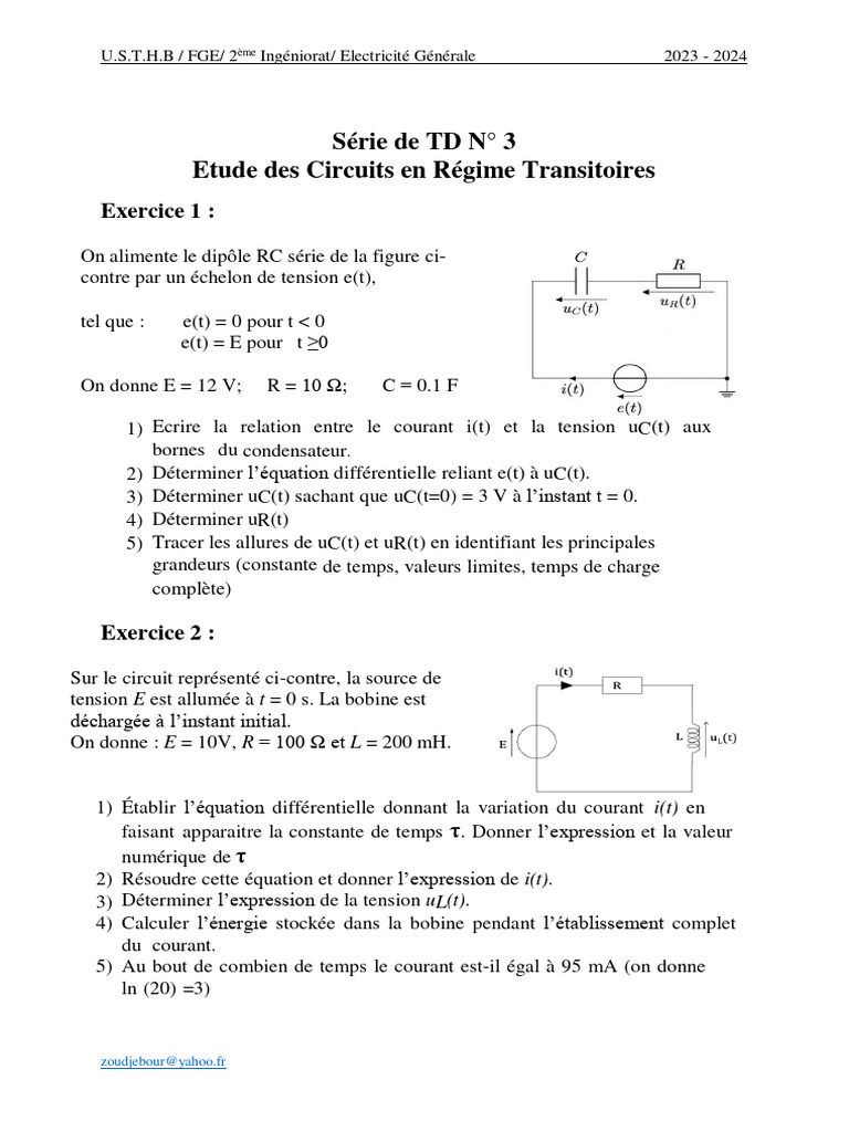 Étude des Circuits en Régime Transitoire | PDF | Électrotechnique ...